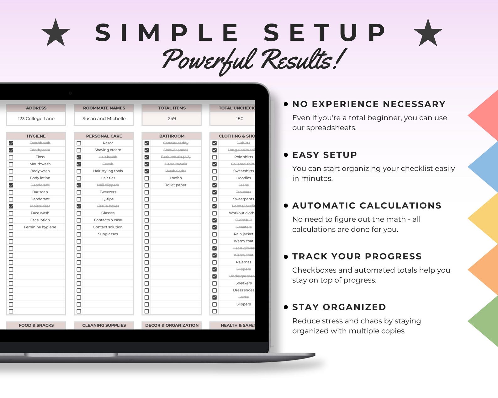 College Dorm Room Checklist Template Google Sheet Excel Packing List ...