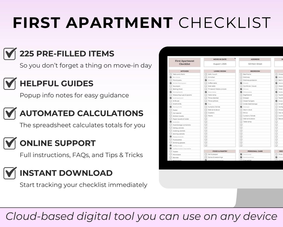 First Apartment Checklist Google Sheet Template New Apartment ...