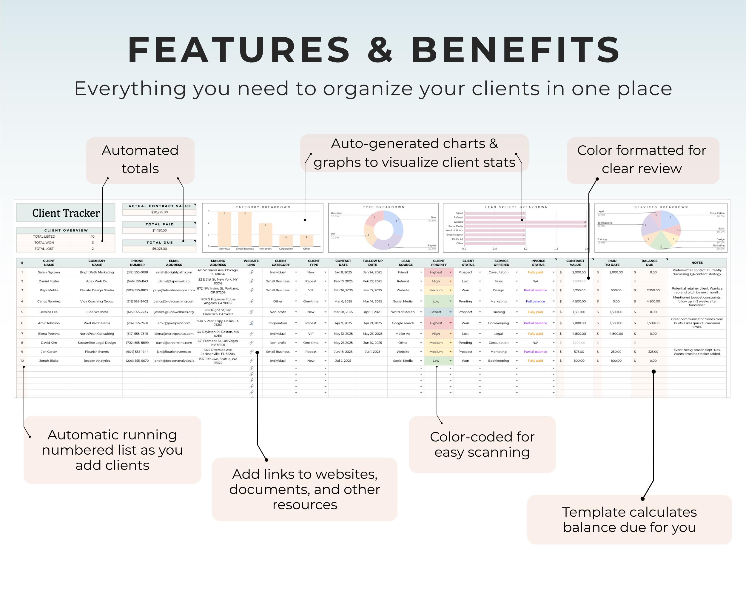 Client Tracker Google Sheet Template Freelance Tracker CRM Lead ...