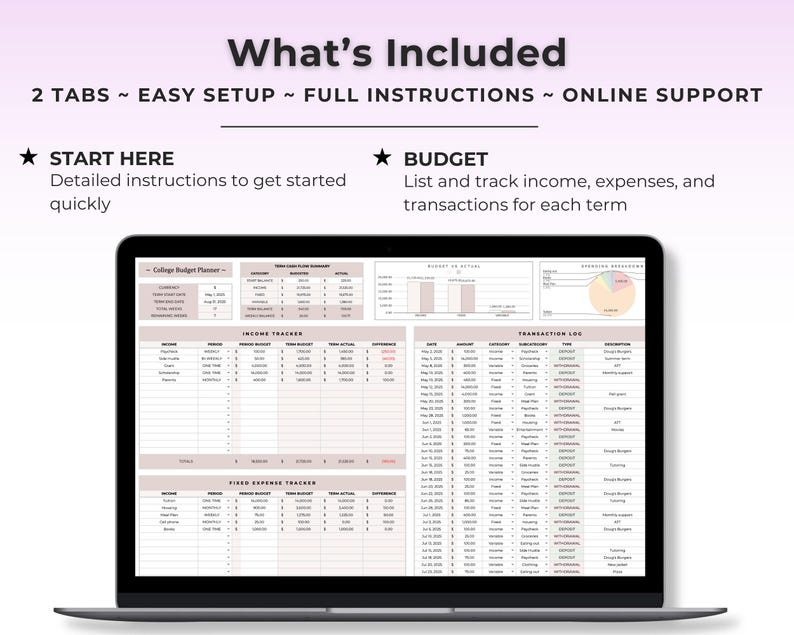 College Budget Student Planner Google Sheet Template Income Expense ...