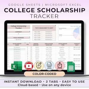 College Scholarship Tracker Google Sheet College Planning Spreadsheet ...