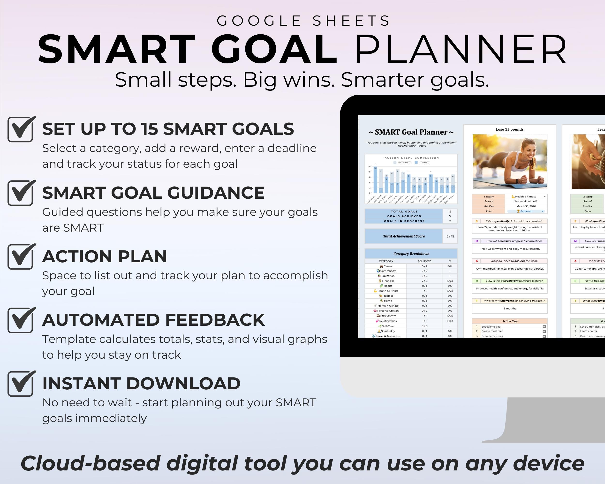 SMART Goal Planner Spreadsheet Smart Goal Tracker Google Sheet Smart ...
