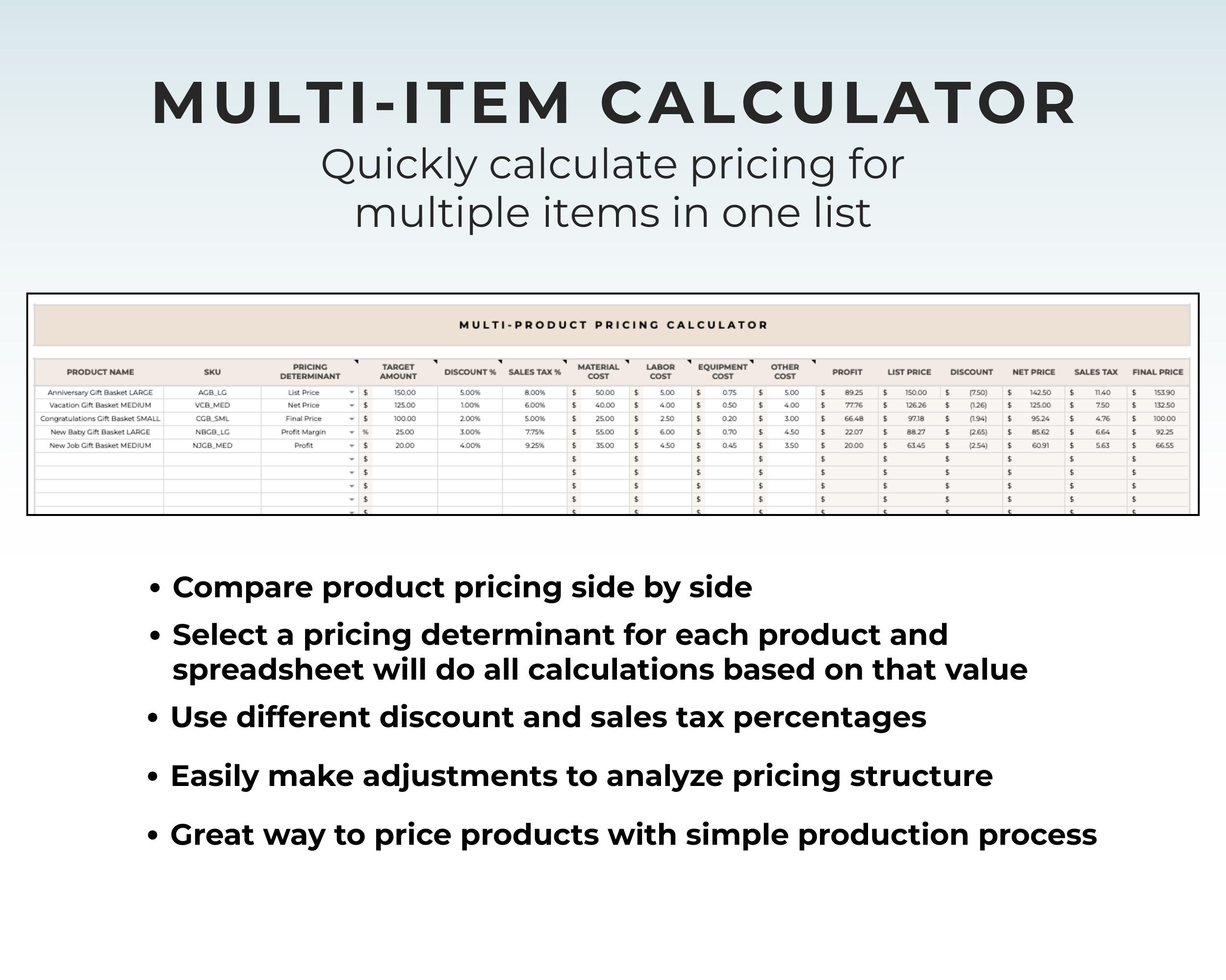 Product Pricing Calculator Spreadsheet Google Sheet Small Business ...