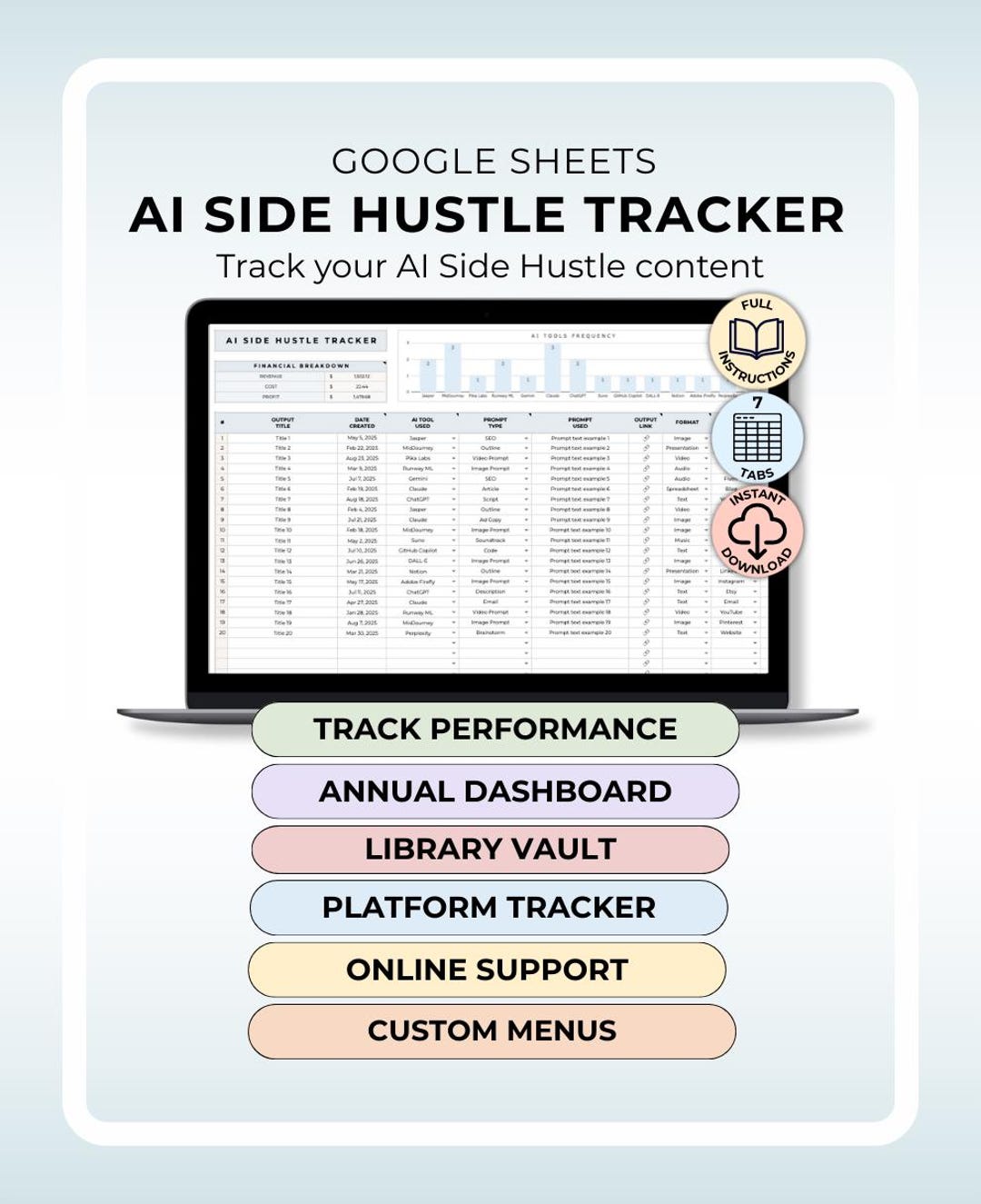 AI Side Hustle Tracker Google Sheet AI Content Creation Side Hustle ...