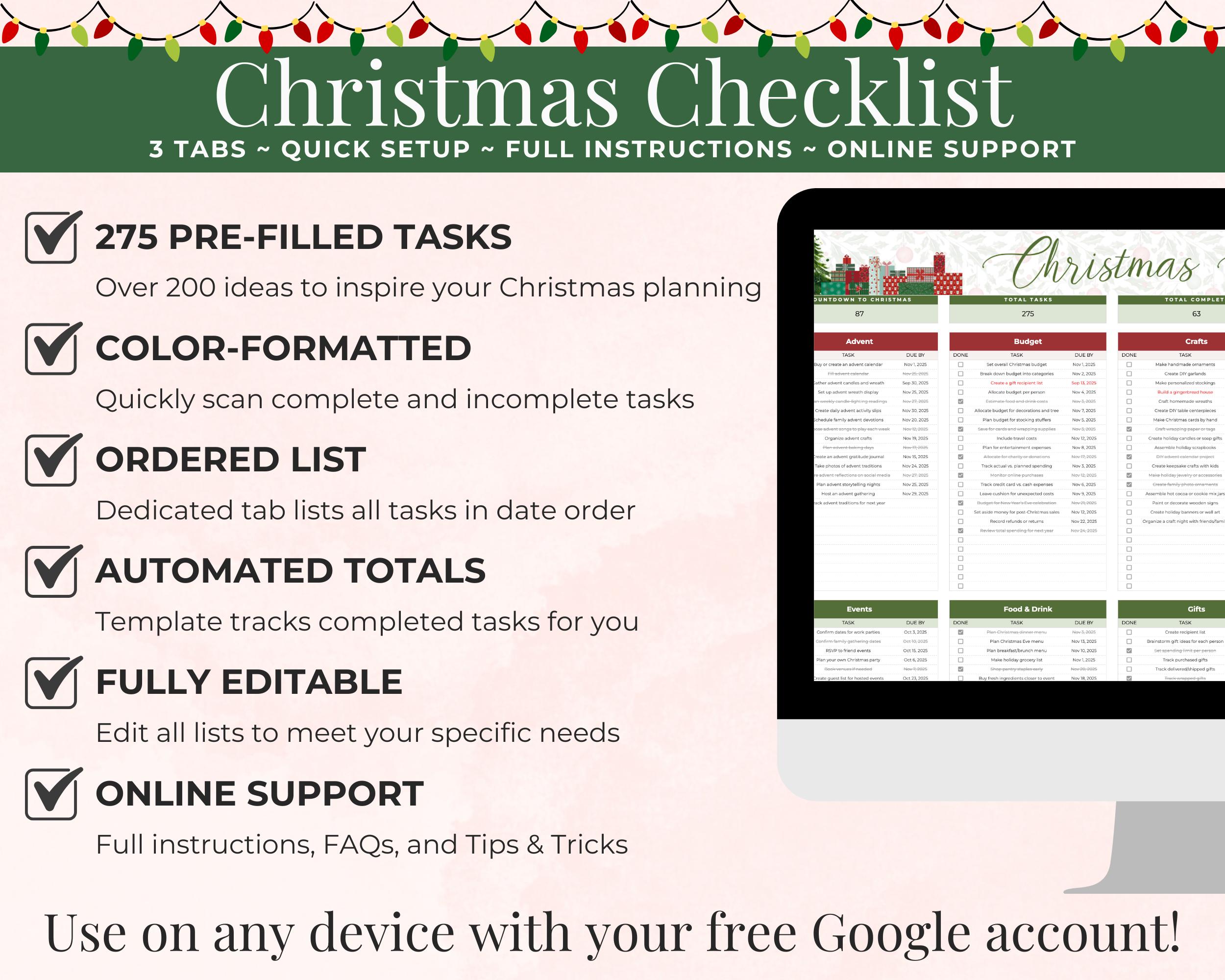 Christmas Checklist Google Sheet Christmas Tracker Spreadsheet Holiday ...