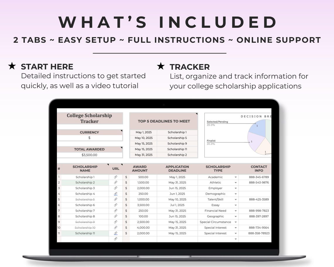 College Scholarship Tracker Google Sheet College Planning Spreadsheet ...