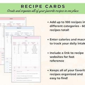 Meal Prep Planner Recipe Journal Google Sheet Template Food Calorie ...