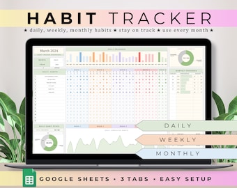 Habit Tracker Spreadsheet Google Sheets Excel Template Daily Habit ...