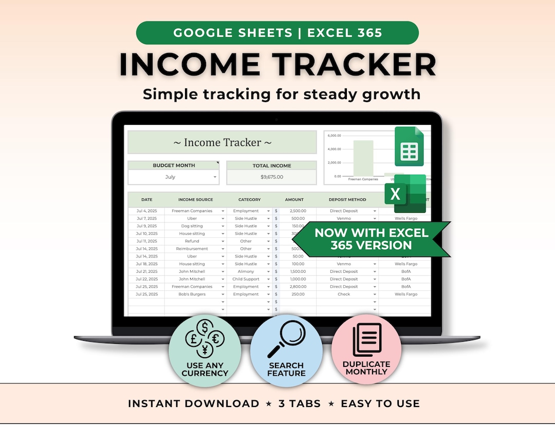 Income Tracker Spreadsheet Deposit Tracker Database Income Management ...
