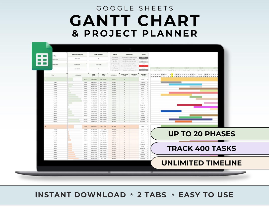 Gantt Chart Google Sheet Small Business Project Planner Task Manager ...