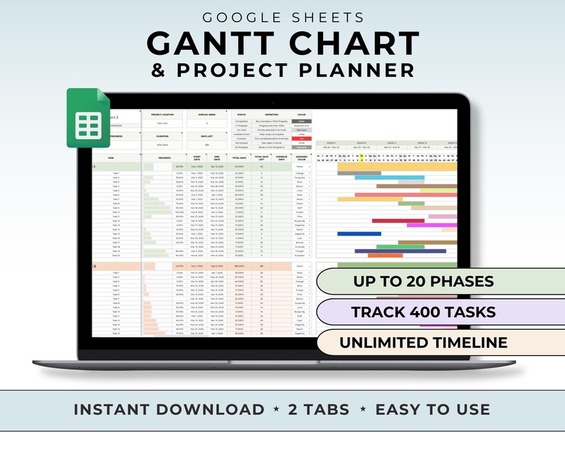 Gantt Chart Google Sheet Small Business Project Planner Task Manager ...