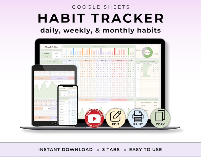 2026 Habit Tracker Google Sheet Template Goal Tracker Daily Weekly ...