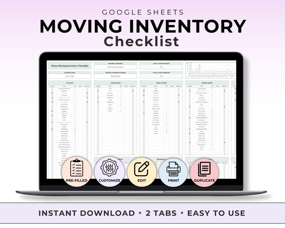 Moving Inventory Checklist Google Sheet Spreadsheet Home Moving Planner ...