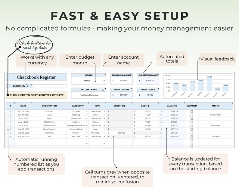 Checkbook Register for Google Sheets Budget Digital Check Balancing ...