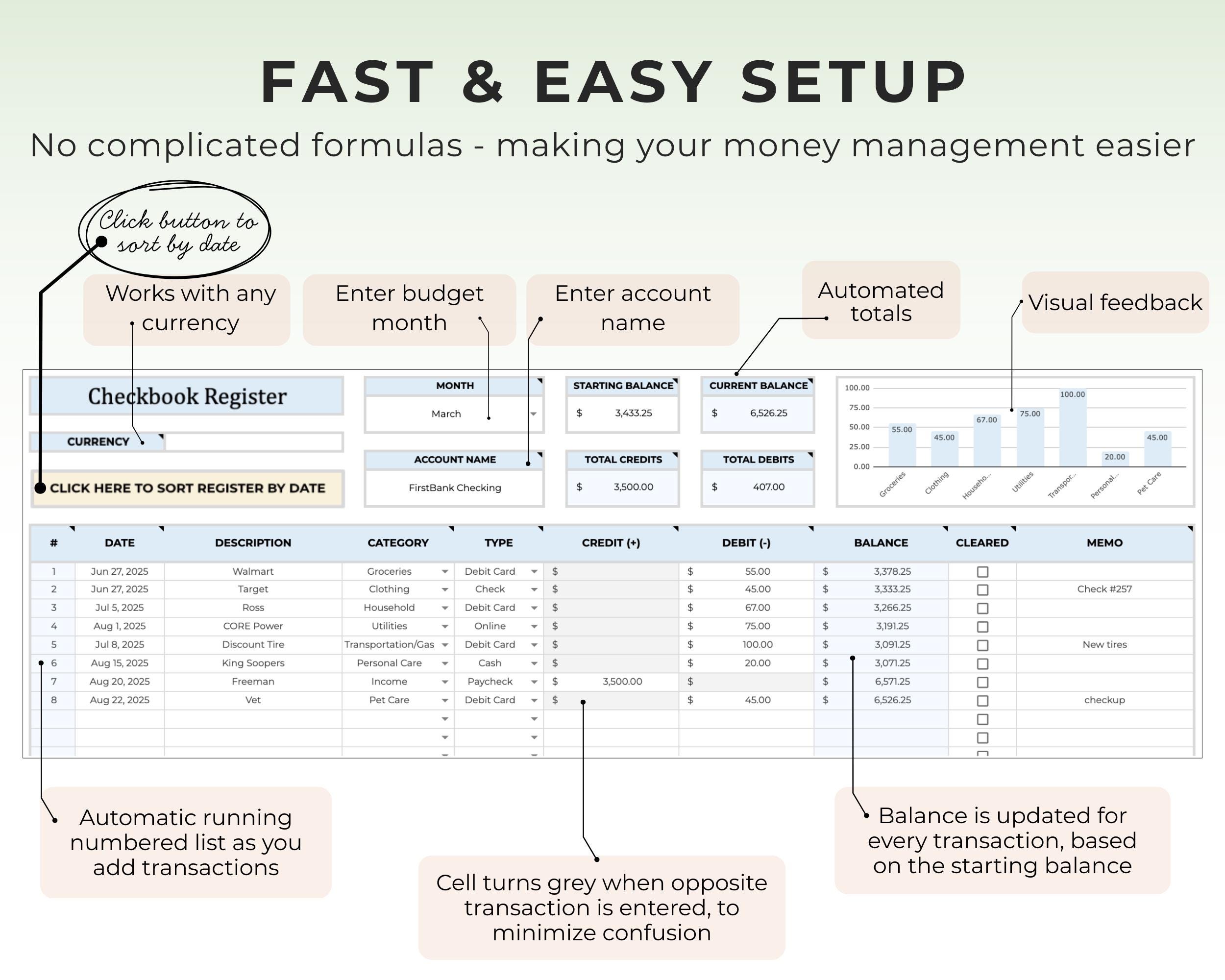 Checkbook Register for Google Sheets Budget Digital Check Balancing ...