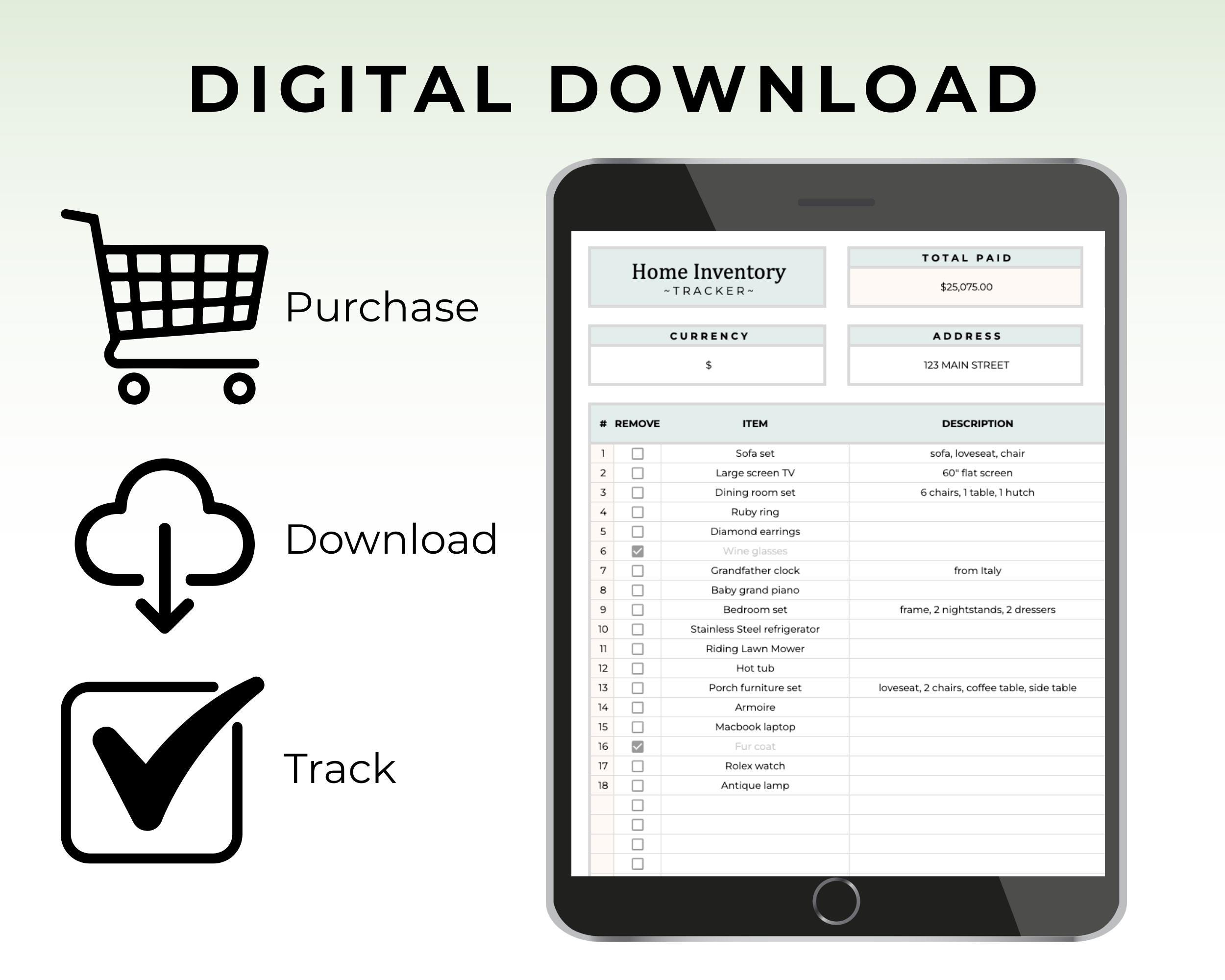 Home Inventory Tracker Template Google Sheet Home Management Emergency ...