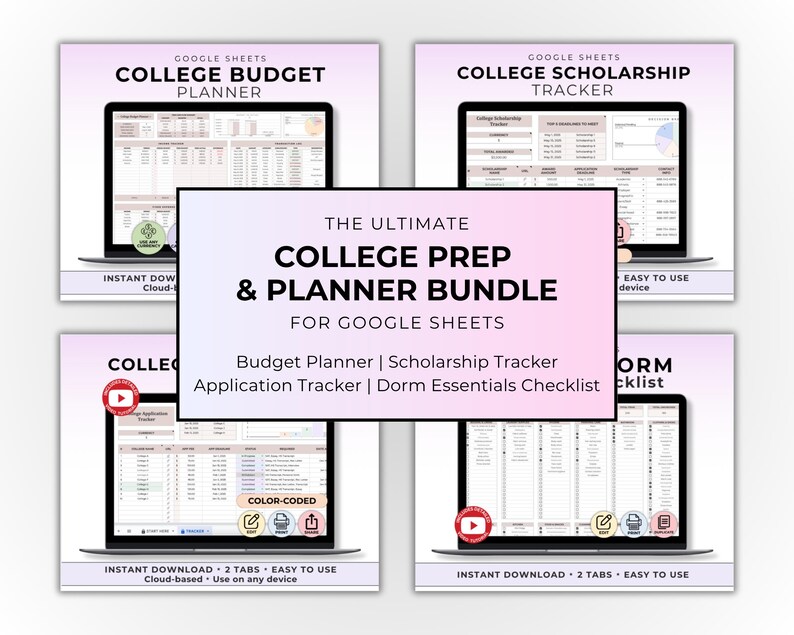 College Planner Bundle Spreadsheet Budget Planner for College Student ...