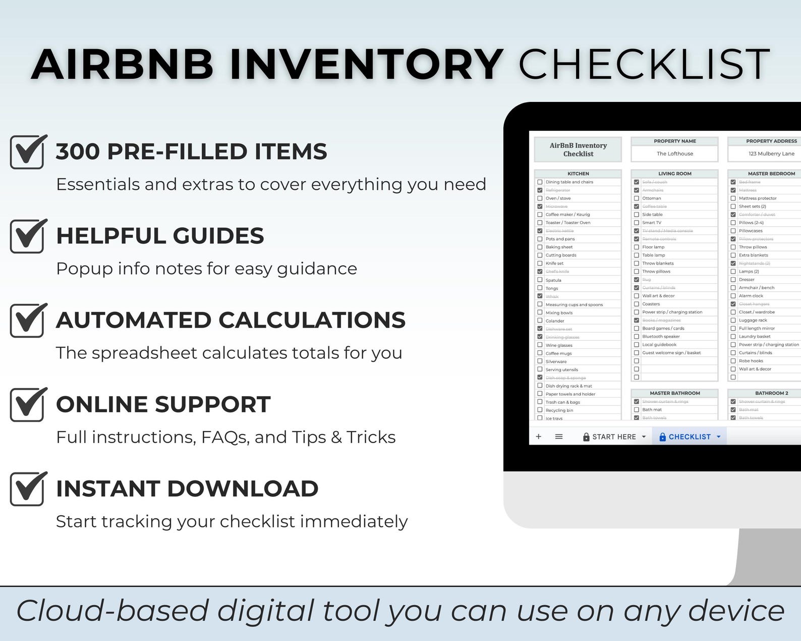 Airbnb Inventory Checklist Template Google Sheets Vacation Rental ...