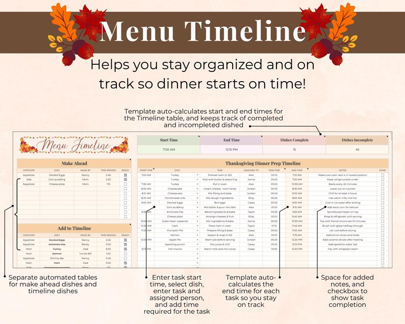 Thanksgiving Planner Google Sheet Thanksgiving Spreadsheet Thanksgiving ...