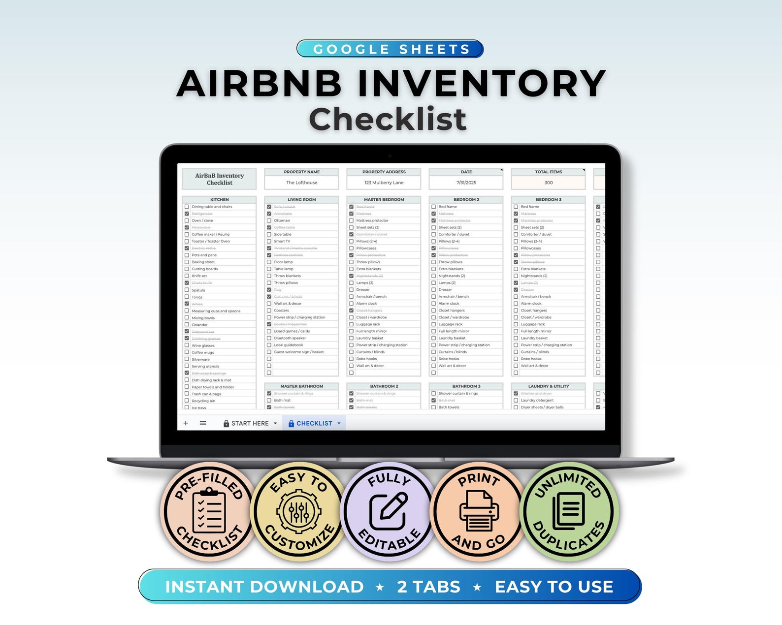 Airbnb Inventory Checklist Template Google Sheets Vacation Rental ...