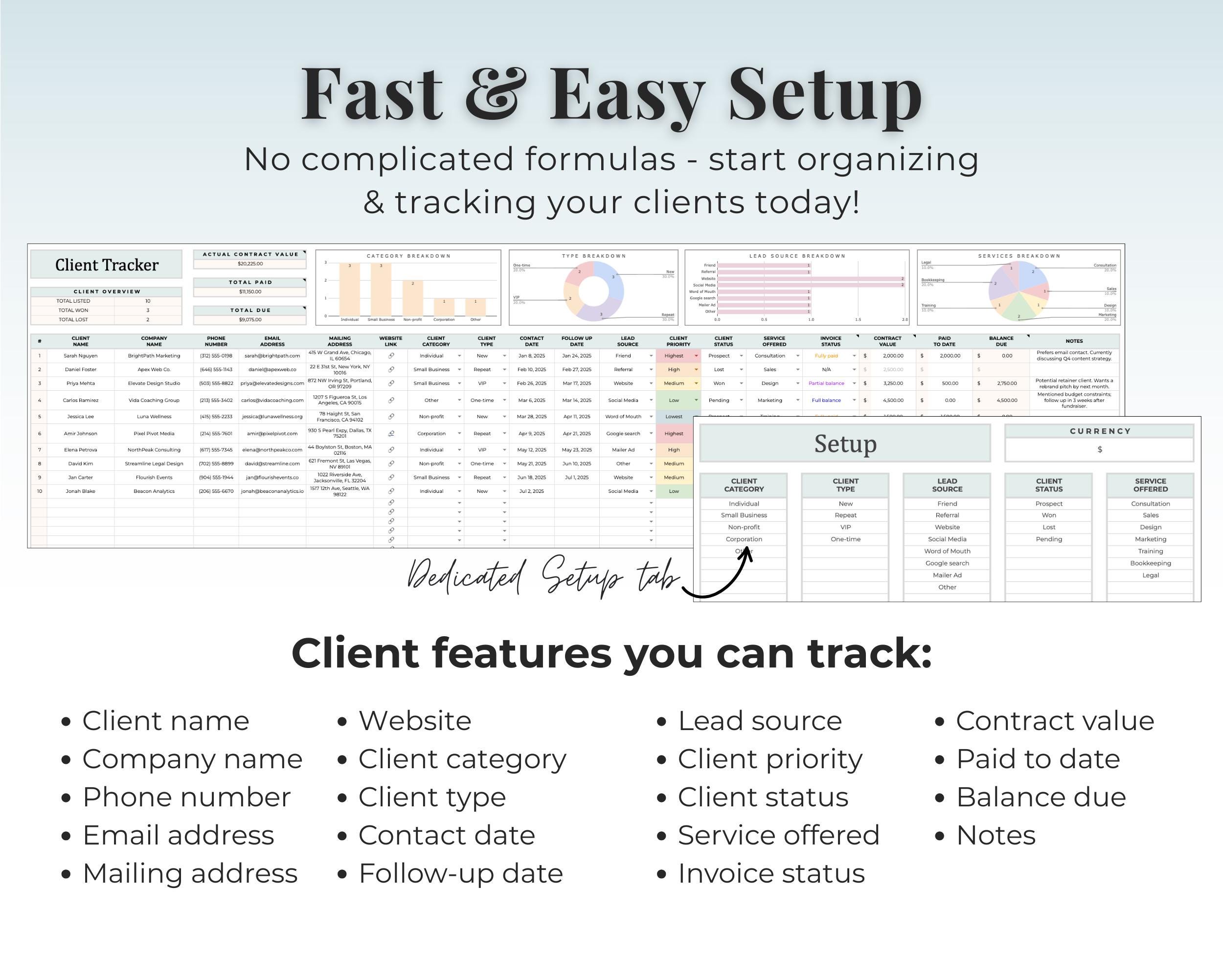 Client Tracker Google Sheet Template Freelance Tracker CRM Lead ...