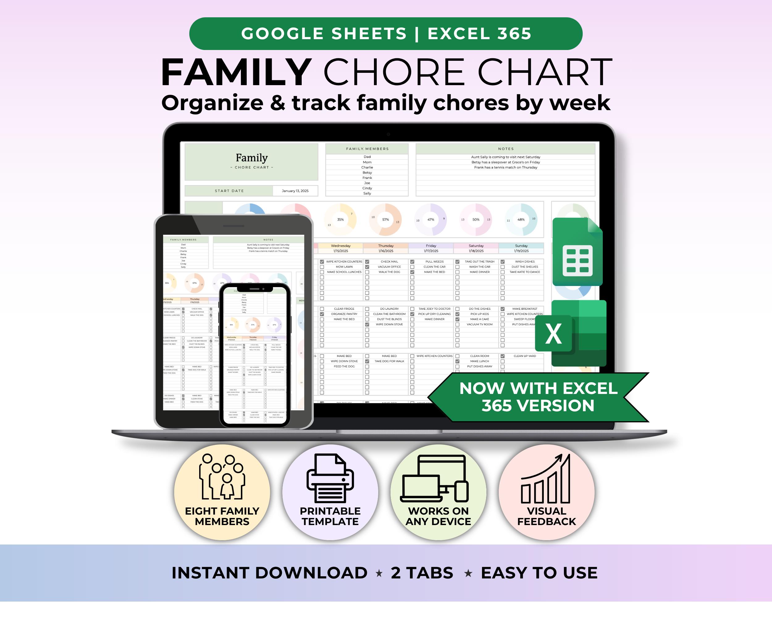 Family Chore Chart Printable Google Sheet Family Job Chart Weekly ...