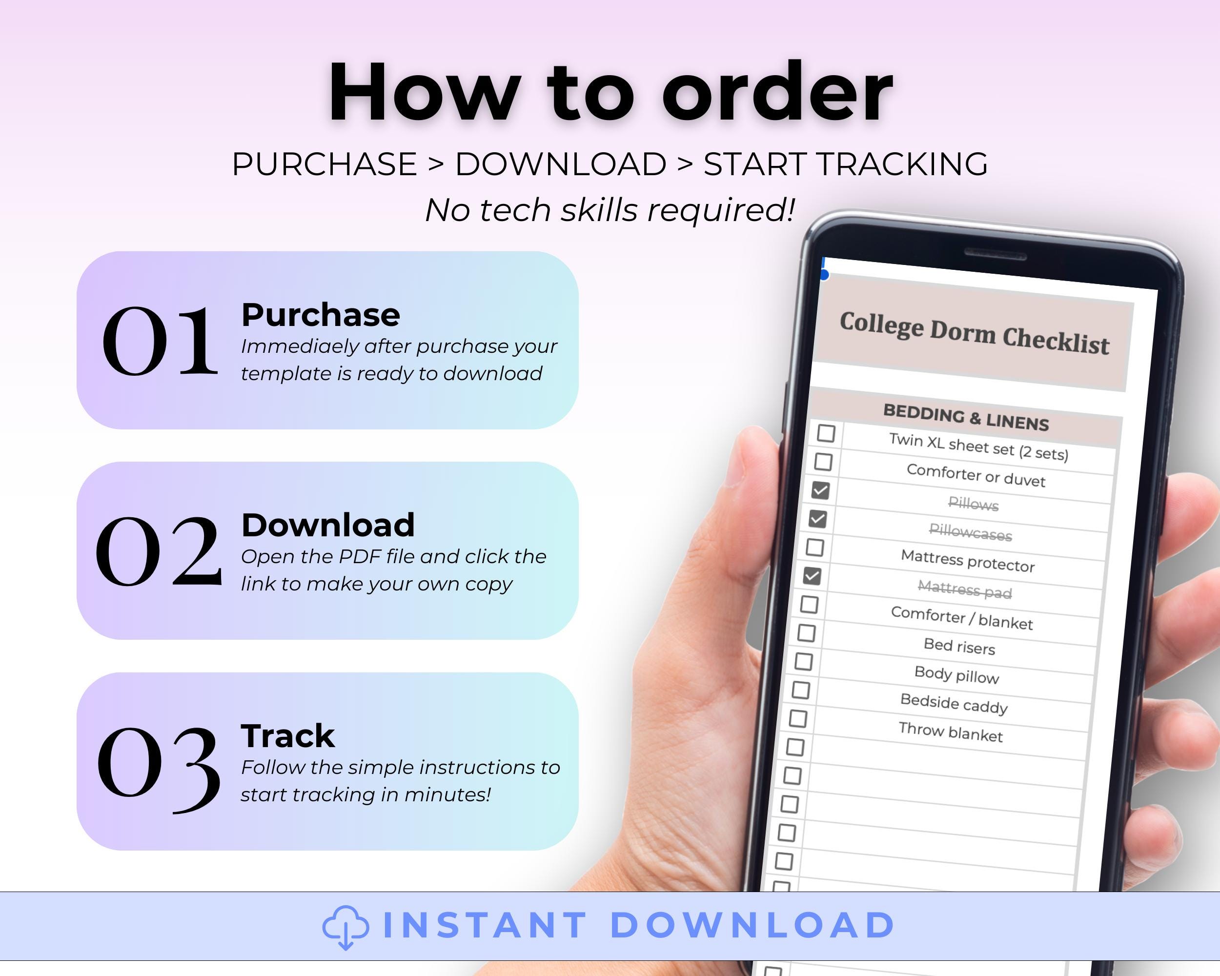 College Dorm Room Checklist Template Google Sheet Excel Packing List ...