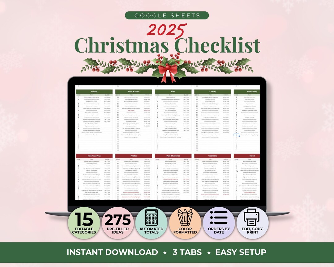 Christmas Checklist Google Sheet Christmas Tracker Spreadsheet Holiday ...