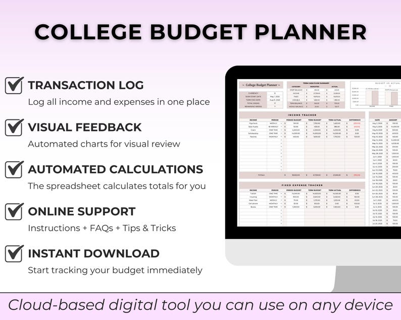 College Budget Student Planner Google Sheet Template Income Expense ...