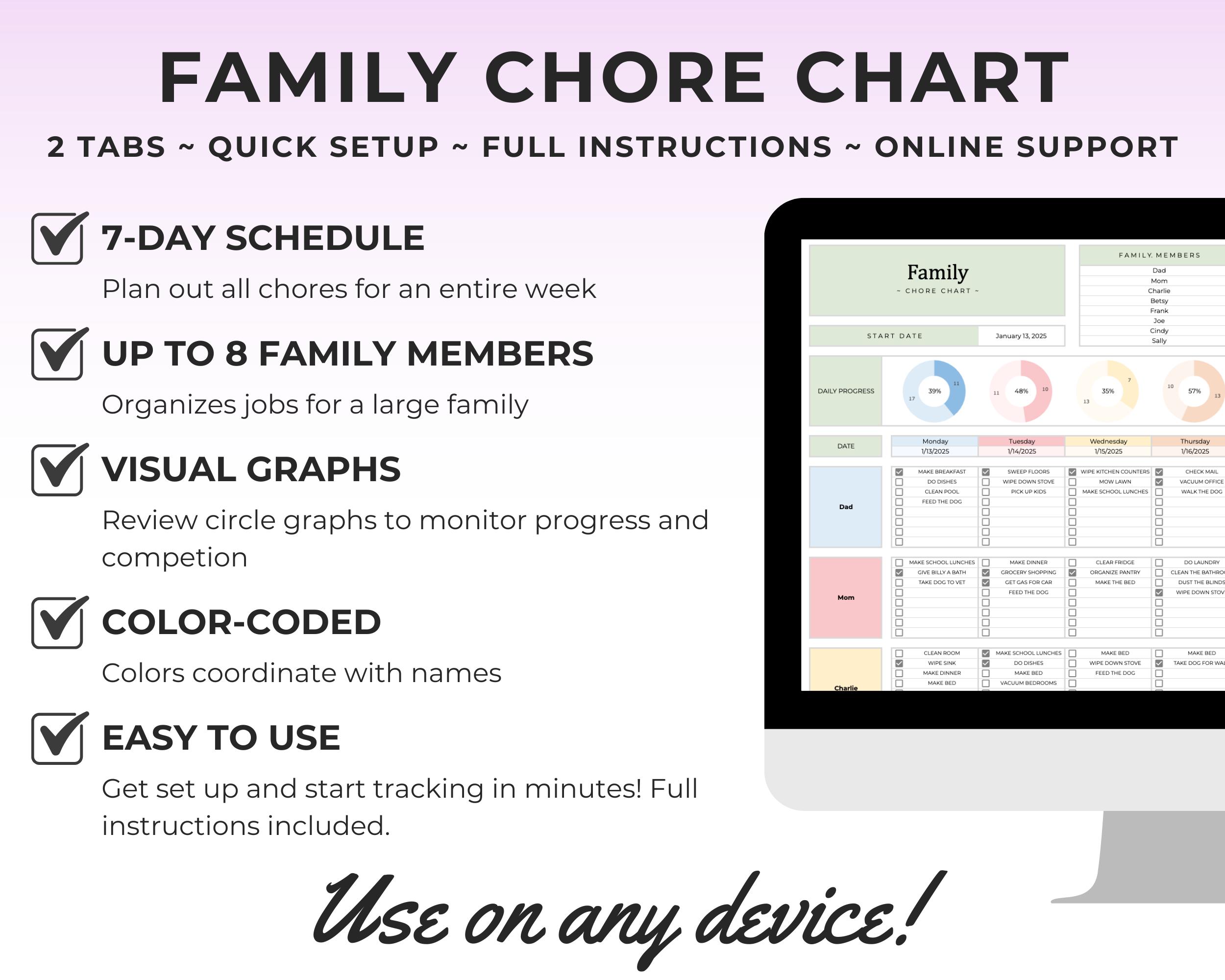 Family Chore Chart Printable Google Sheet Family Job Chart Weekly ...