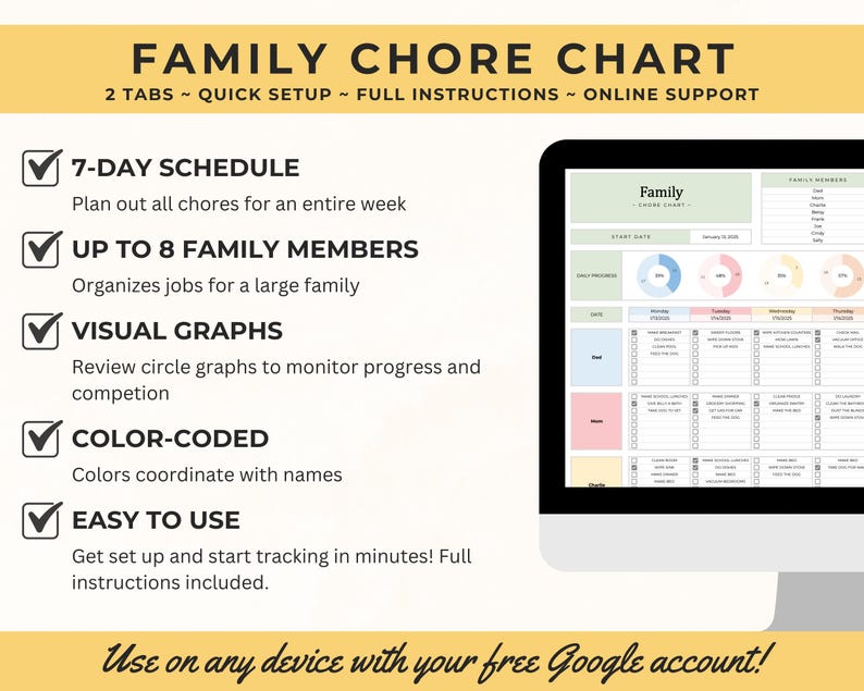 Family Chore Chart Printable Google Sheet Family Job Chart Weekly ...
