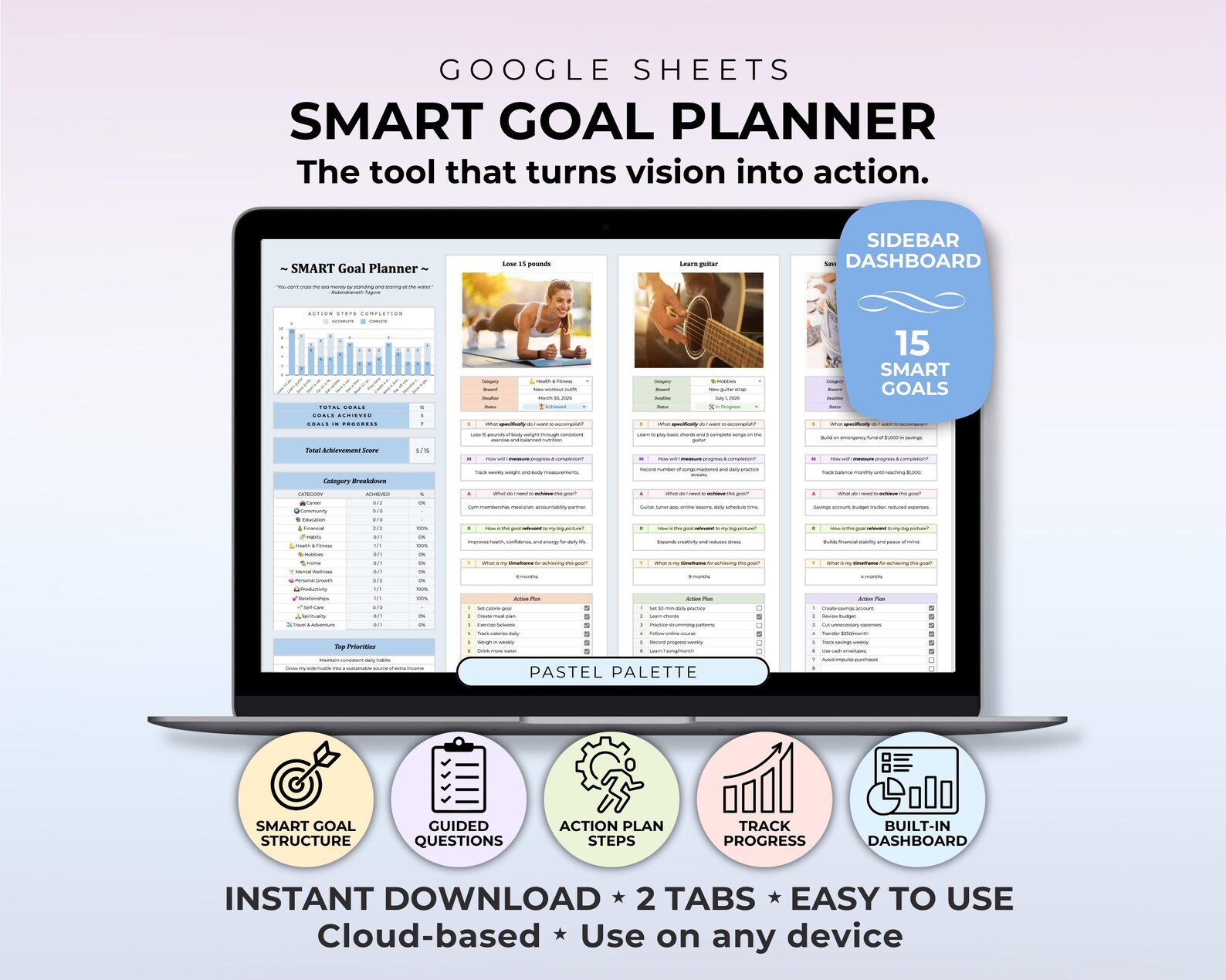 SMART Goal Planner Spreadsheet Smart Goal Tracker Google Sheet Smart ...