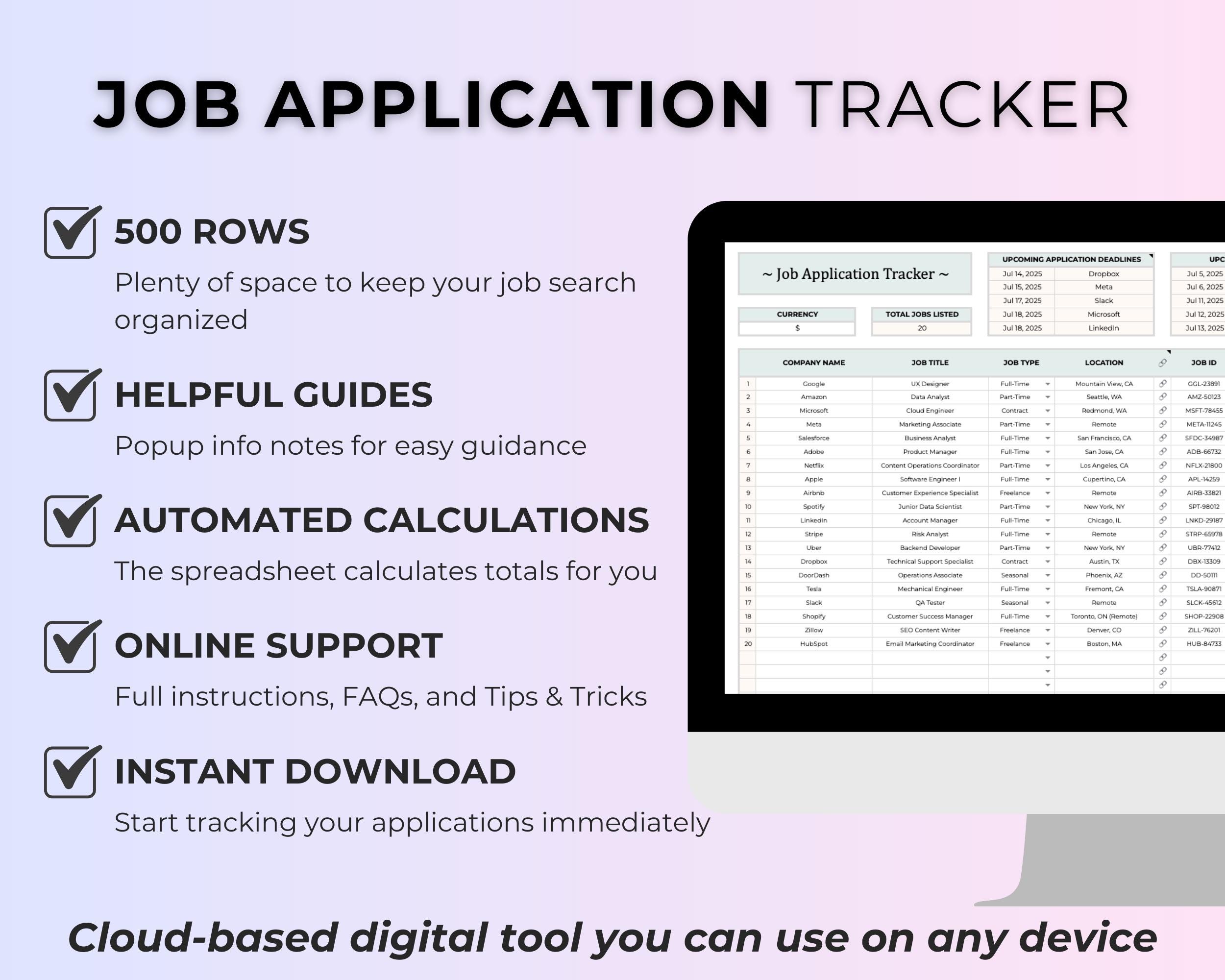 Job Application Tracker Career Planner Template Job Search Log Job ...