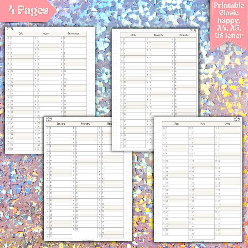 Year at a Glance 365 Days Designed on Dotted Pages, PDF Printable in A4 ...