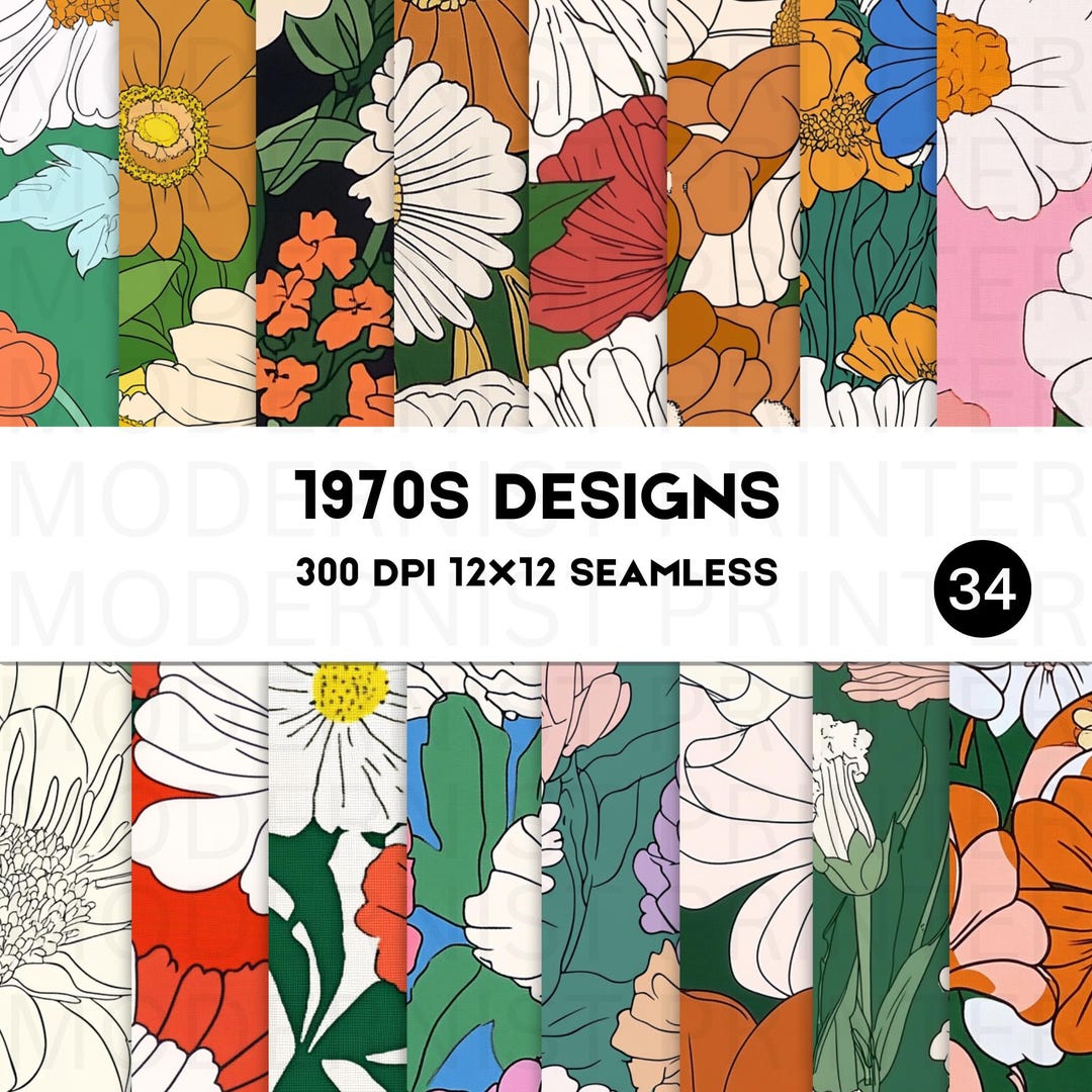 1970s Floral Digital Paper: Groovy Retro Patterns (34 Jpgs) - Etsy