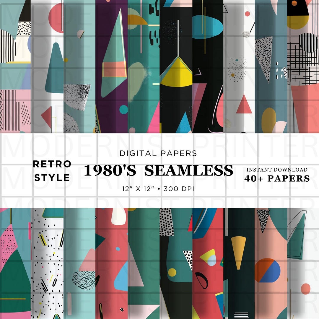 Memphis Seamless Pattern Digital Paper Pack, 80s Retro Geometric ...