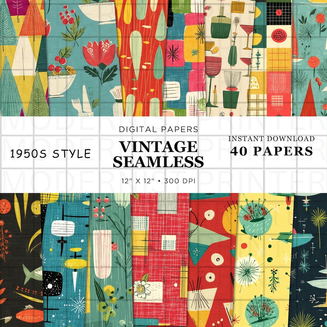 Mid-century Modern Seamless Pattern Bundle, 1950s Atomic Era Designs ...