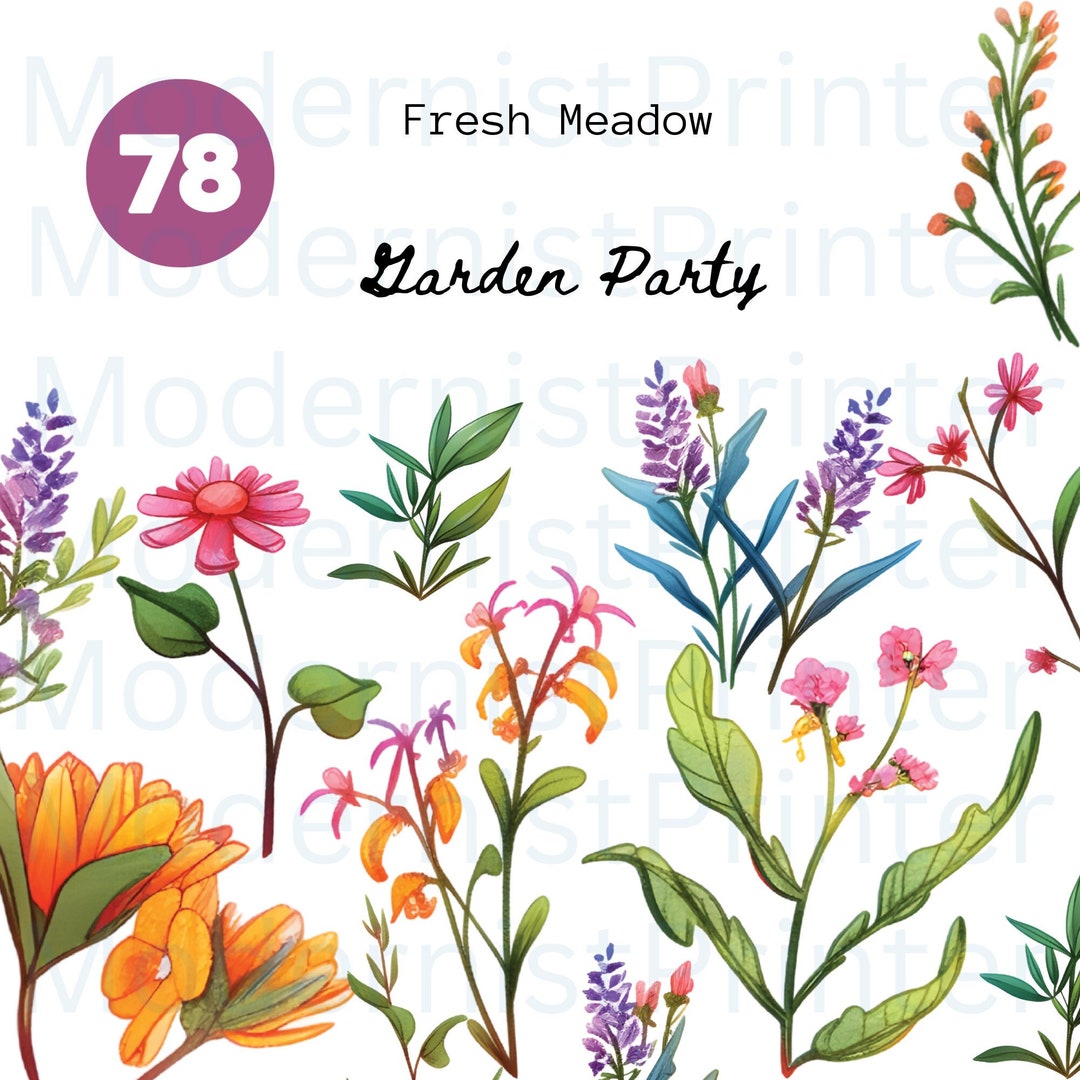 Floral Clipart Fresh Meadow Garden Party, Set of 78 Flower PNG ...