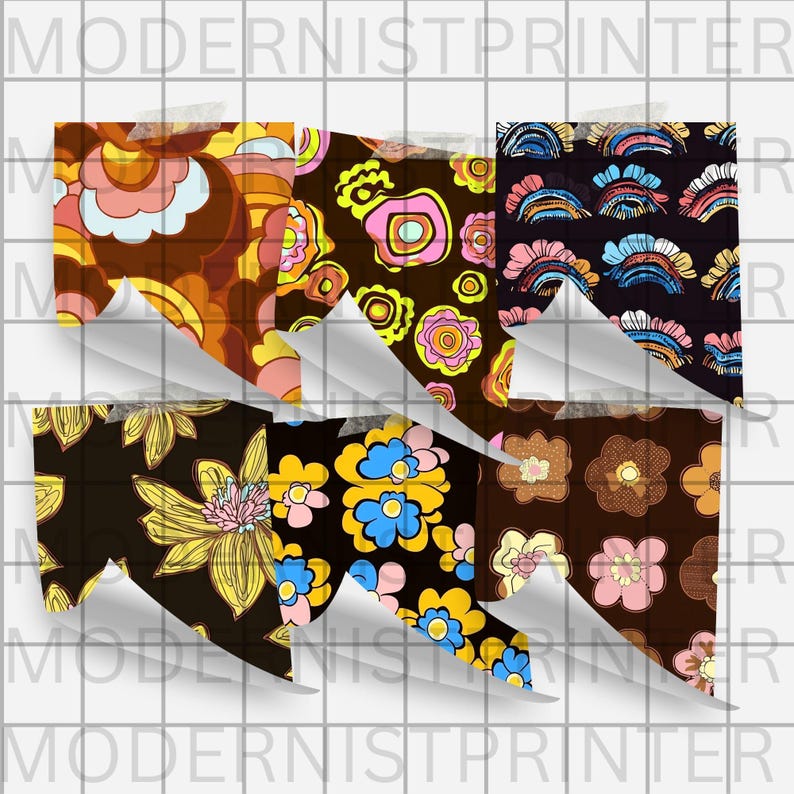 Groovy 70s Floral Digital Paper: Mod Seamless Patterns for Textiles ...