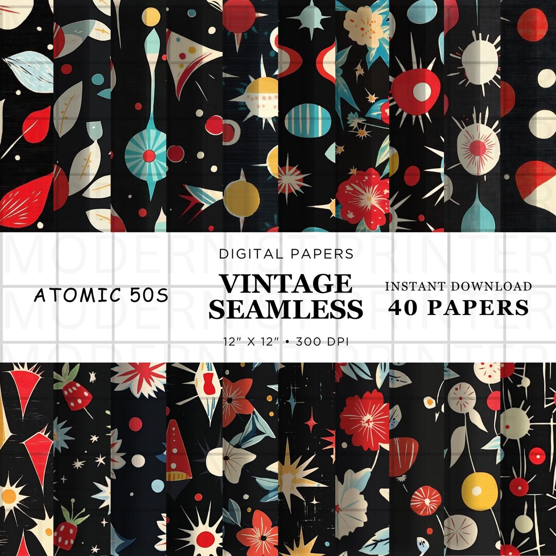 Mid-century Modern Atomic Seamless Patterns: Retro Fabric Design ...
