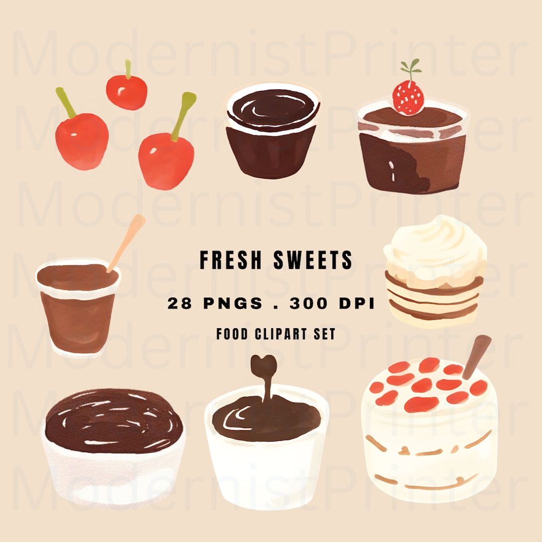 Sweet Dessert Tarts Clipart 28 Pc PNG | Cherry and Chocolate Dessert ...
