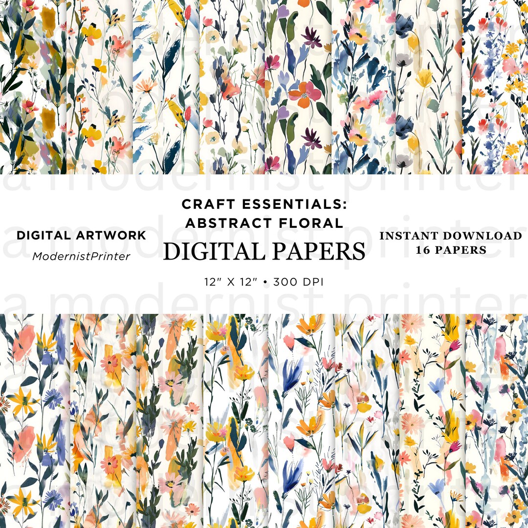 Craft Essentials Abstract Floral Digital Paper, 16 Original Seamless ...