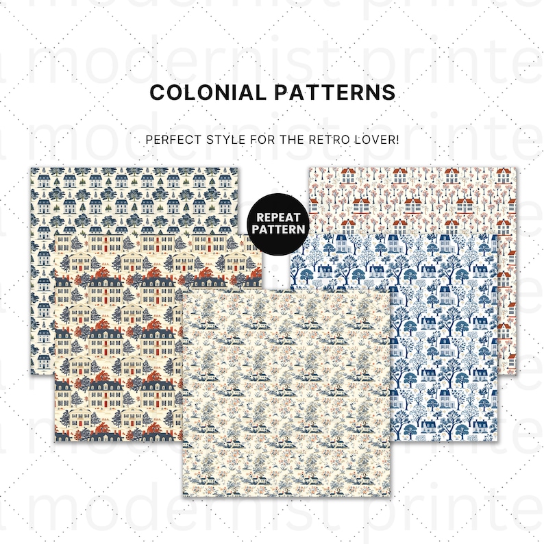 Colonial American House Digital Papers, Seamless Vintage Architecture ...