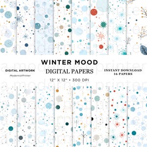 Winter Mood Digital Paper Pack, Abstract Scrapbook Sheets, Holiday ...