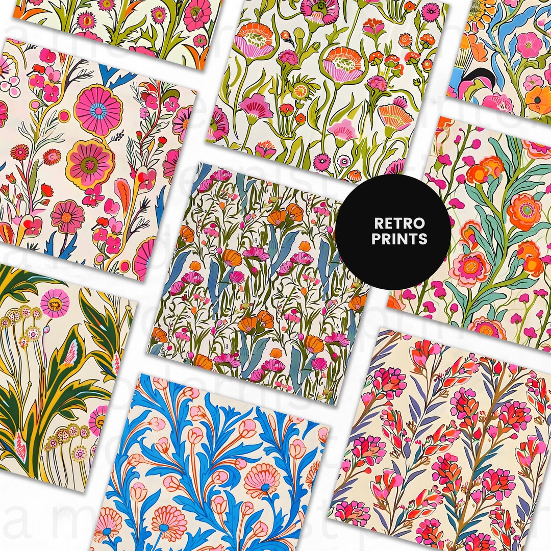 Retro Floral Digital Paper: 12 Original Designs (JPG) - Etsy