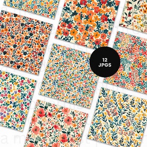 Tiny Blossoms Bright Spring Floral Digital Paper, 12 Original Seamless ...
