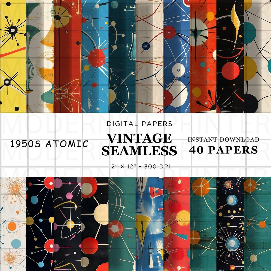 Mid-century Modern Atomic Seamless Patterns: Retro Fabric Design ...