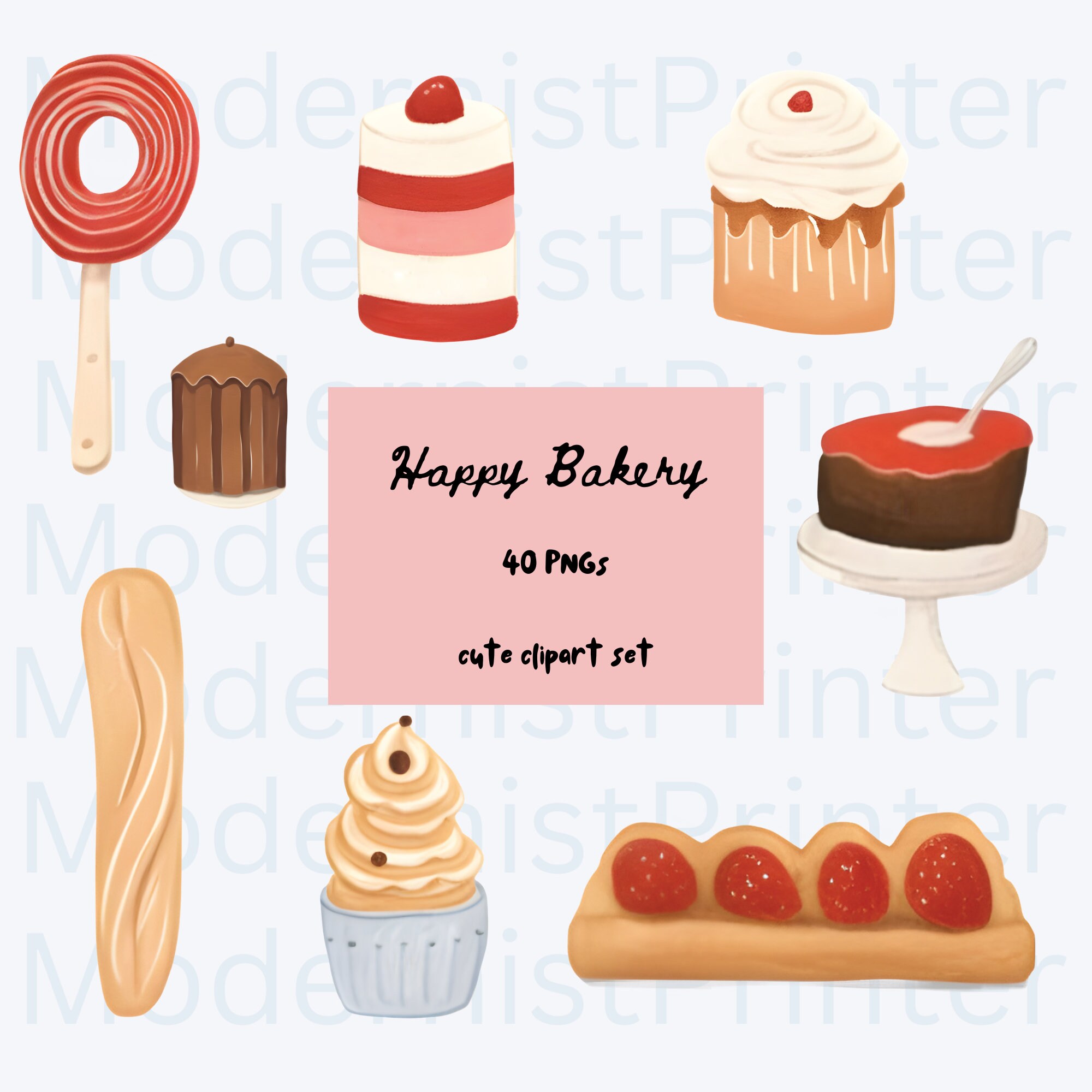 Bakery Clipart Trendy Doodle Goodnotes Stickers Colorful Unique ...