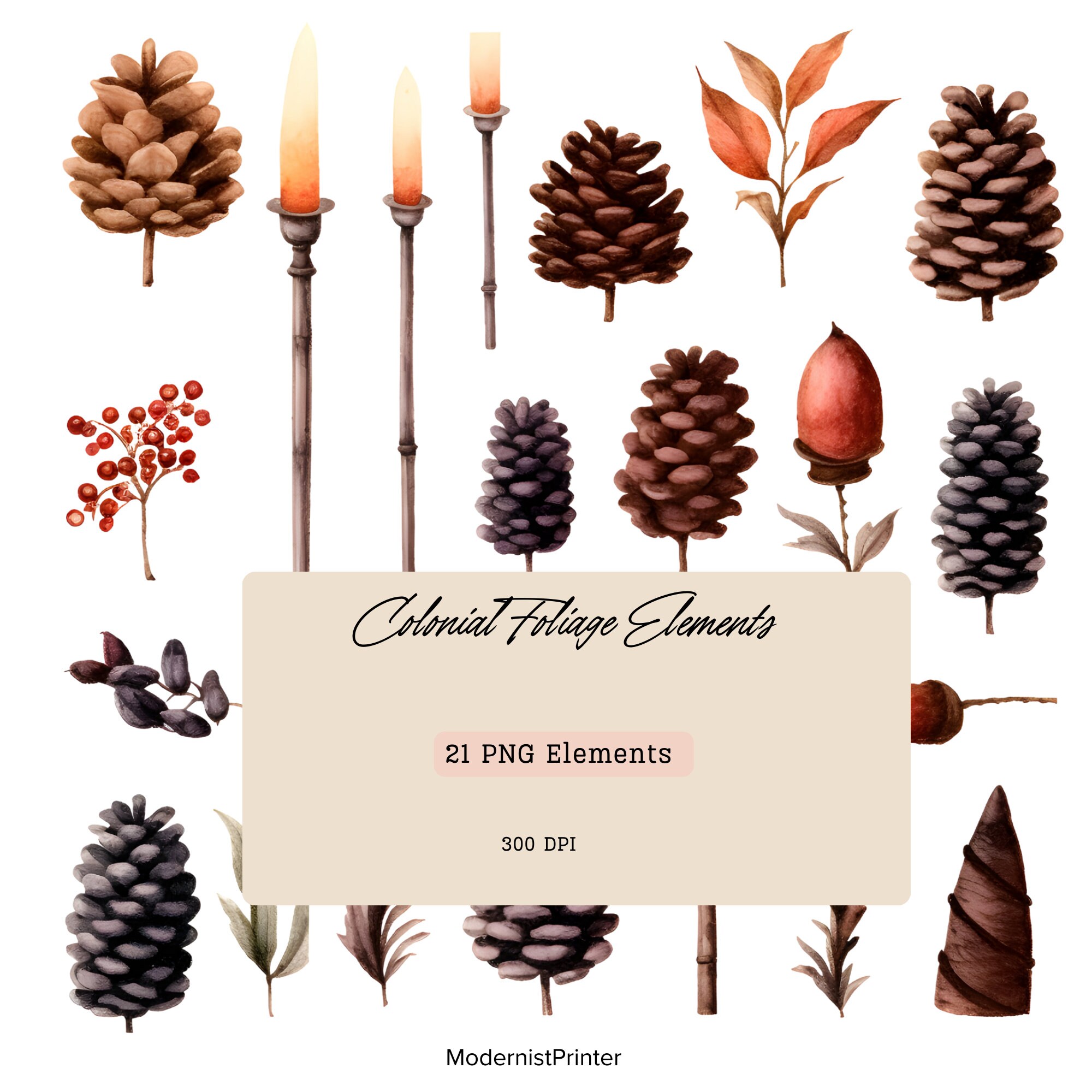 Heritage PNG Winter Pine Cone Clipart Retro Wonderland - Etsy