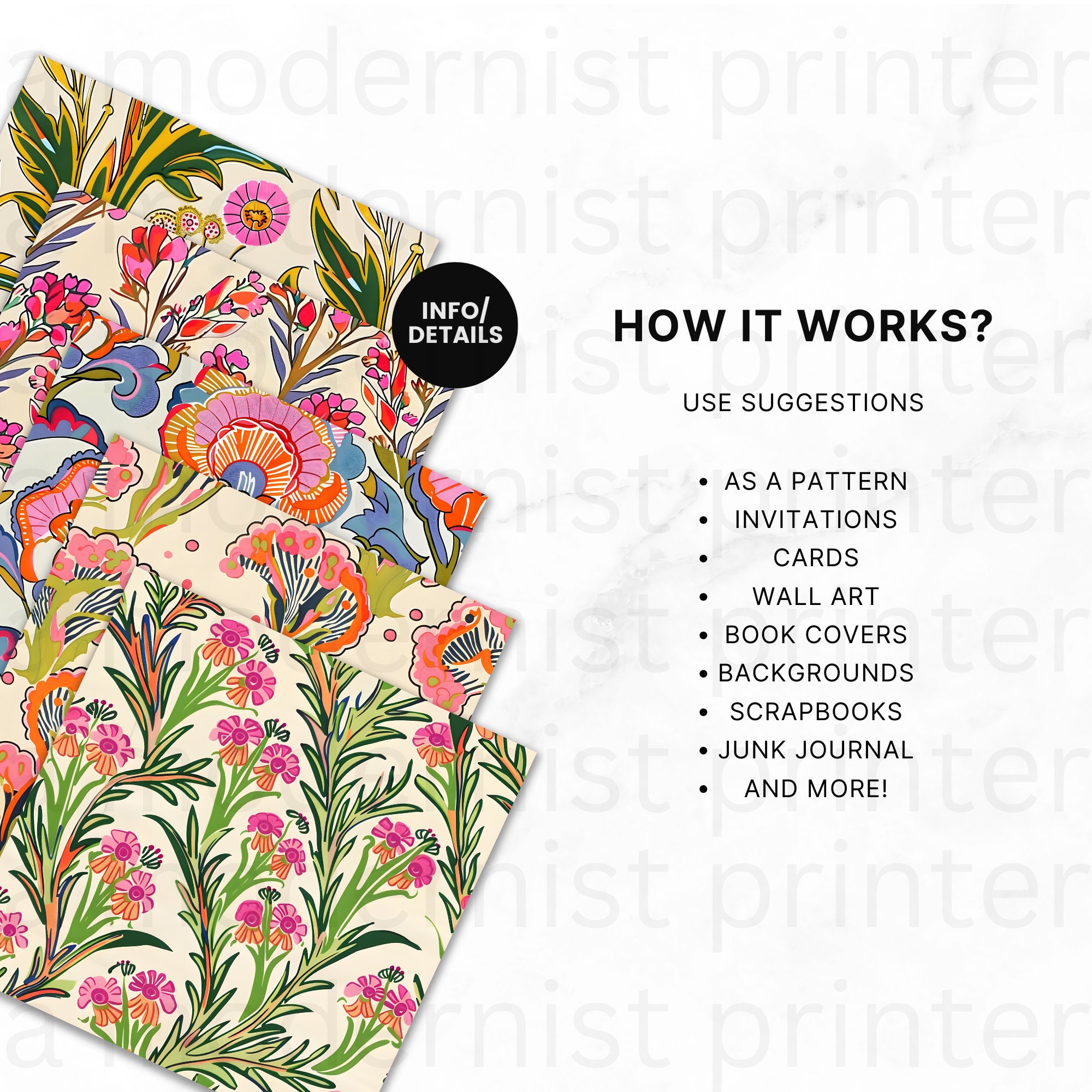 Retro Floral Digital Paper: 12 Original Designs (JPG) - Etsy